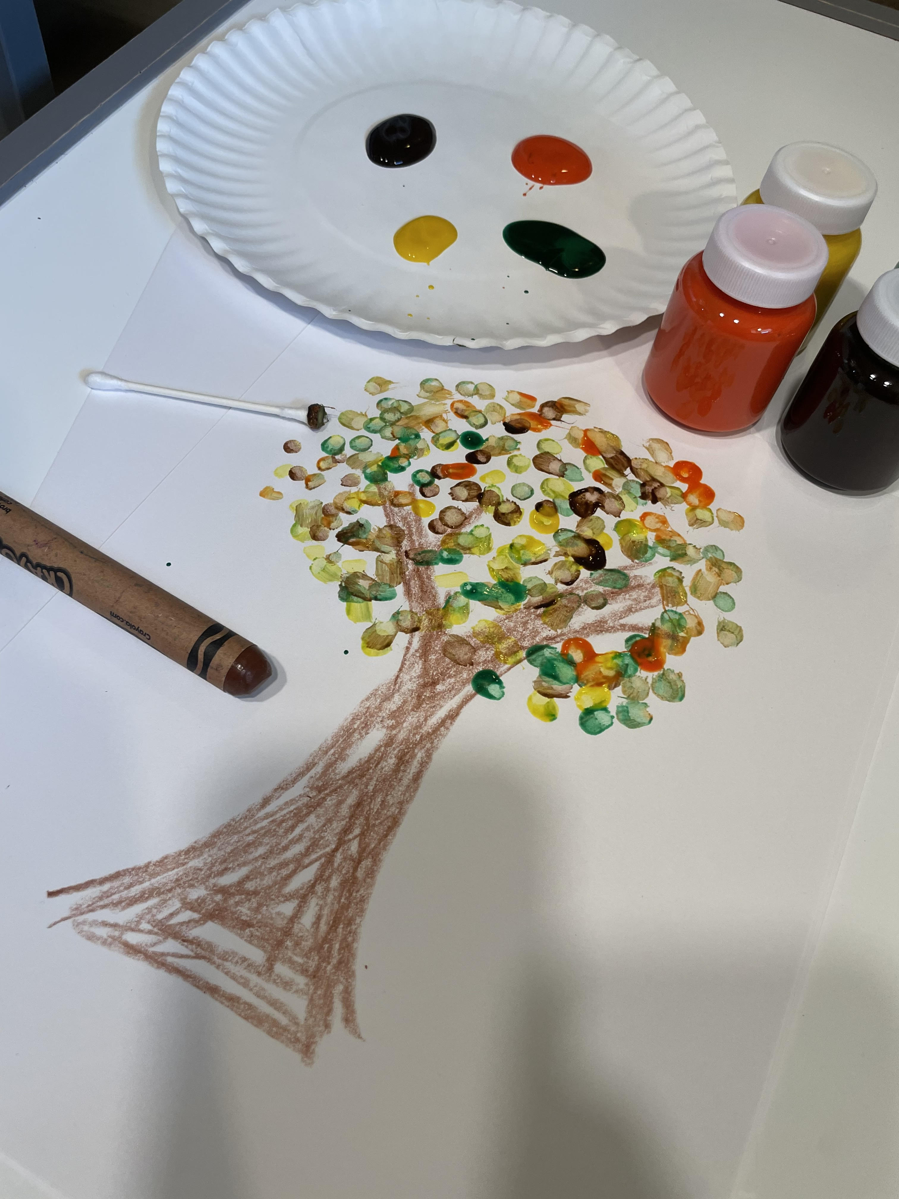 Autumn Leaves Cotton Swab Painting for Toddlers – Halloween Head